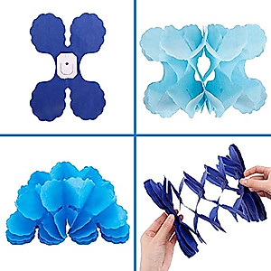 RUBFAC 6pcs Four-Leaf Clover Garland Party Blue and White Streamers Tissue Paper Hanging Flower Garland for Frozen Party Baby Shower Decoration
