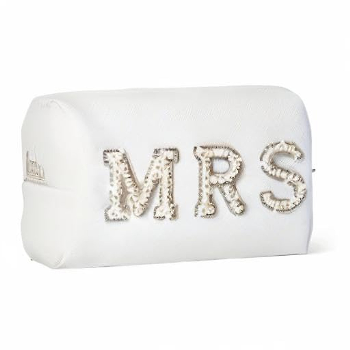 Bride Makeup Bag,Bride Bag MRS White Makeup Bag,Pearl Letter Patch Cosmetic Bag,Toiletry Bag Skincare Bag PU Leather Makeup Bag Zipper Purse,Bride to be Gifts,Bride Gifts,Engagement Gifts for Women