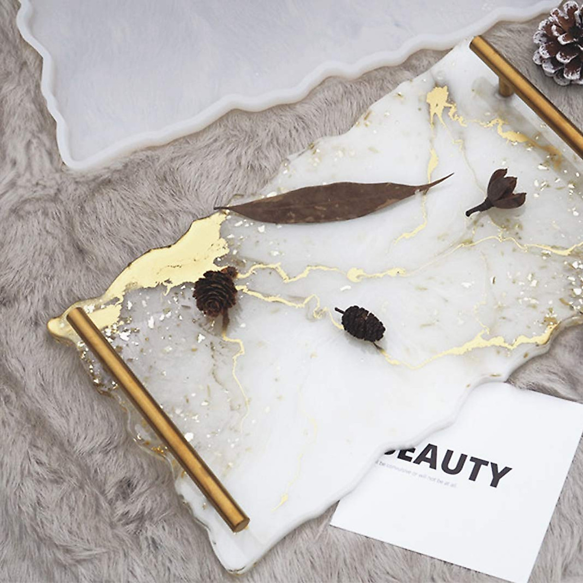 6 Pieces Gold Tray Handles for Resin Tray Molds, Stainless Steel Handles with Screw Sets for Silicone Serving Tray Mold, for Kitchen Cabinet Drawer Pull Handles, 5.9 Inch