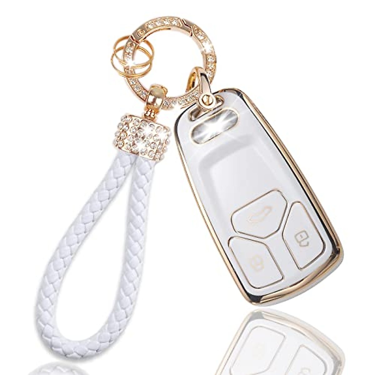 for Audi Key Fob Cover with Keychain Lanyard,Compatible with Audi A4 Q7 Q5 TT A3 A6 SQ5 R8 S5 3-Buttons Smart Remote Key Protector