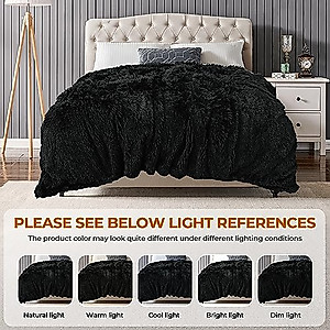 TOONOW Extra Soft Fuzzy Faux Fur Blanket Queen Size 78"x90", Reversible Lightweight Decorative Blankets and Throws Super Soft Cozy Microfiber Fleece Fuzzy Blankets for Couch Bed, Black