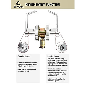 MrArm Commercial Door Lever Lock, Heavy-Duty Locking Door Handle, Designer Door Handles, Cylindrical Lever Lock, Non-Handed Grade 2 Industrial Standard Door Handle, Satin Chrome(Keyed Entry)