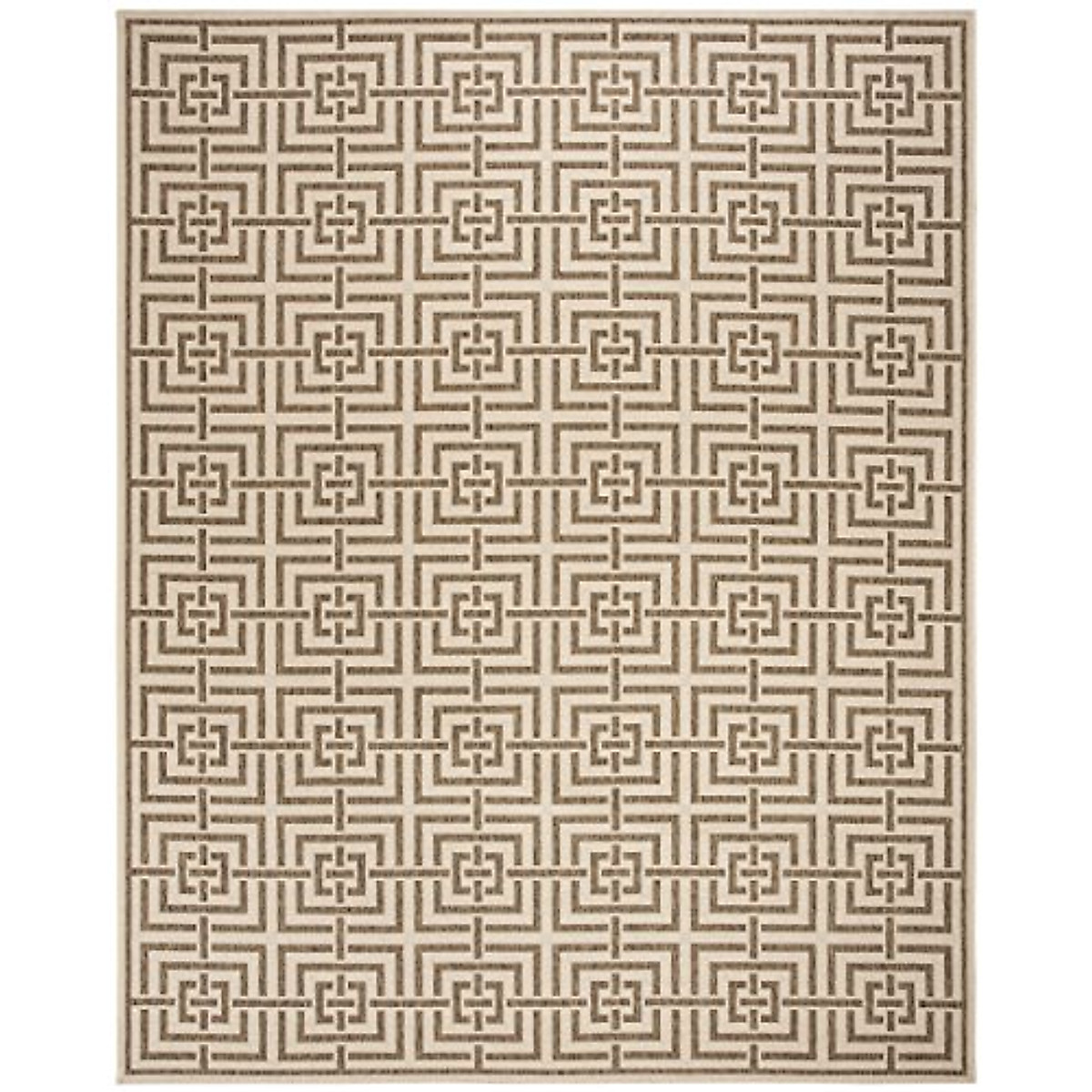SAFAVIEH Linden Collection 9' x 12' Cream/Beige LND128C Geometric Indoor/ Outdoor Non-Shedding Easy scrubbing Patio Backyard Porch Deck Mudroom Area-Rug