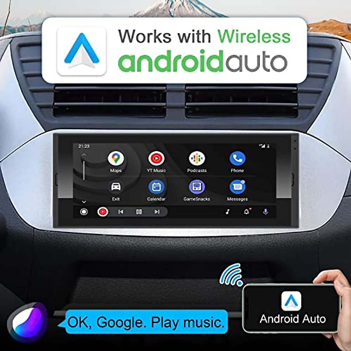 Single Din Touchscreen Car Stereo Wireless CarPlay Wireless Android Auto, 6.9 Inch Android Car Radio Multimedia with GPS Navigation Hands Free Calling WiFi FM SWC USB, Bluetooth Car Audio Receiver