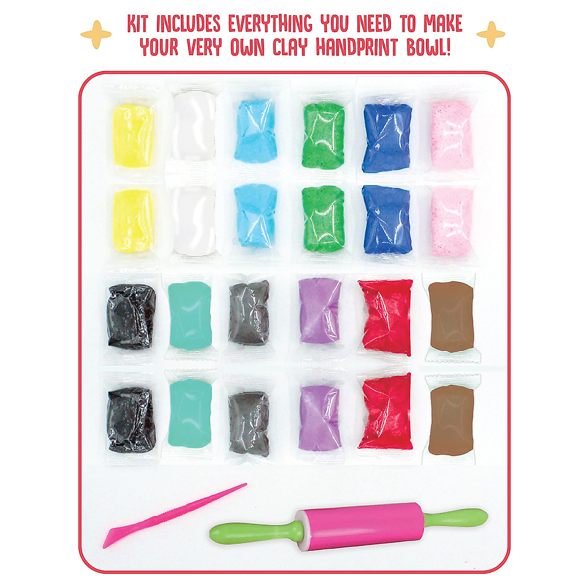 Peachy Keen Crafts Craft Sets for Kids Ages 5 and Up - Make Your Own Clay Hand Print Bowl - Includes Multicolor Clay, Cutting Tool, and Roller - Kid Craft Kit to Make Up to 3 Bowls