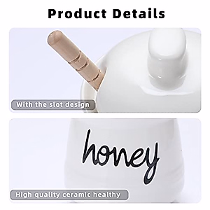 Honey Jar with Dipper and Lid, Ceramic Honey Pot 12oz, White