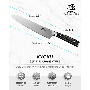 KYOKU 8.5" Kiritsuke Chef Knife, Samurai Series Japanese Chef Knife with Pakkawood Handle, Japanese High Carbon Steel Knife for Kitchen