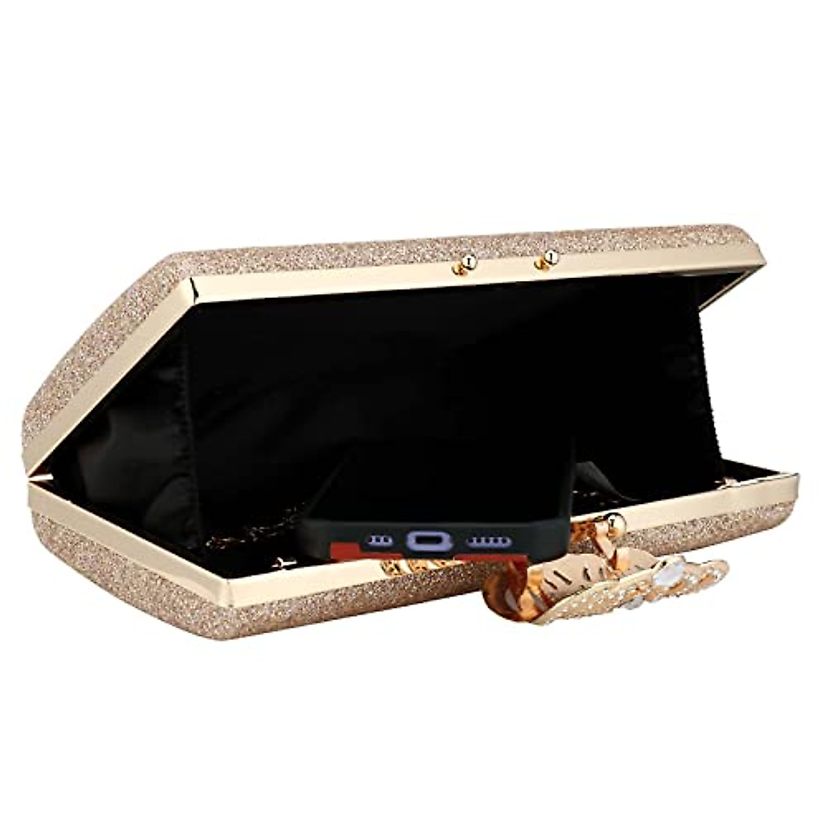 EROUGE Leather Sparkling Evening Clutch Purse Women Designer Handbag for Wedding Party (Rose gold color)