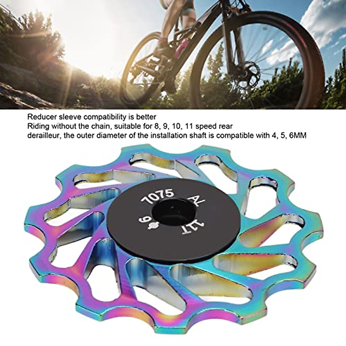 Oumefar Bicycle Rear Derailleur Wheel, 11T Rear Jockey Wheel Anodizing CNC Iron Cutting Metal Bearing Ceramic Ball Labor Saving for Road Bikes Sportinggoods