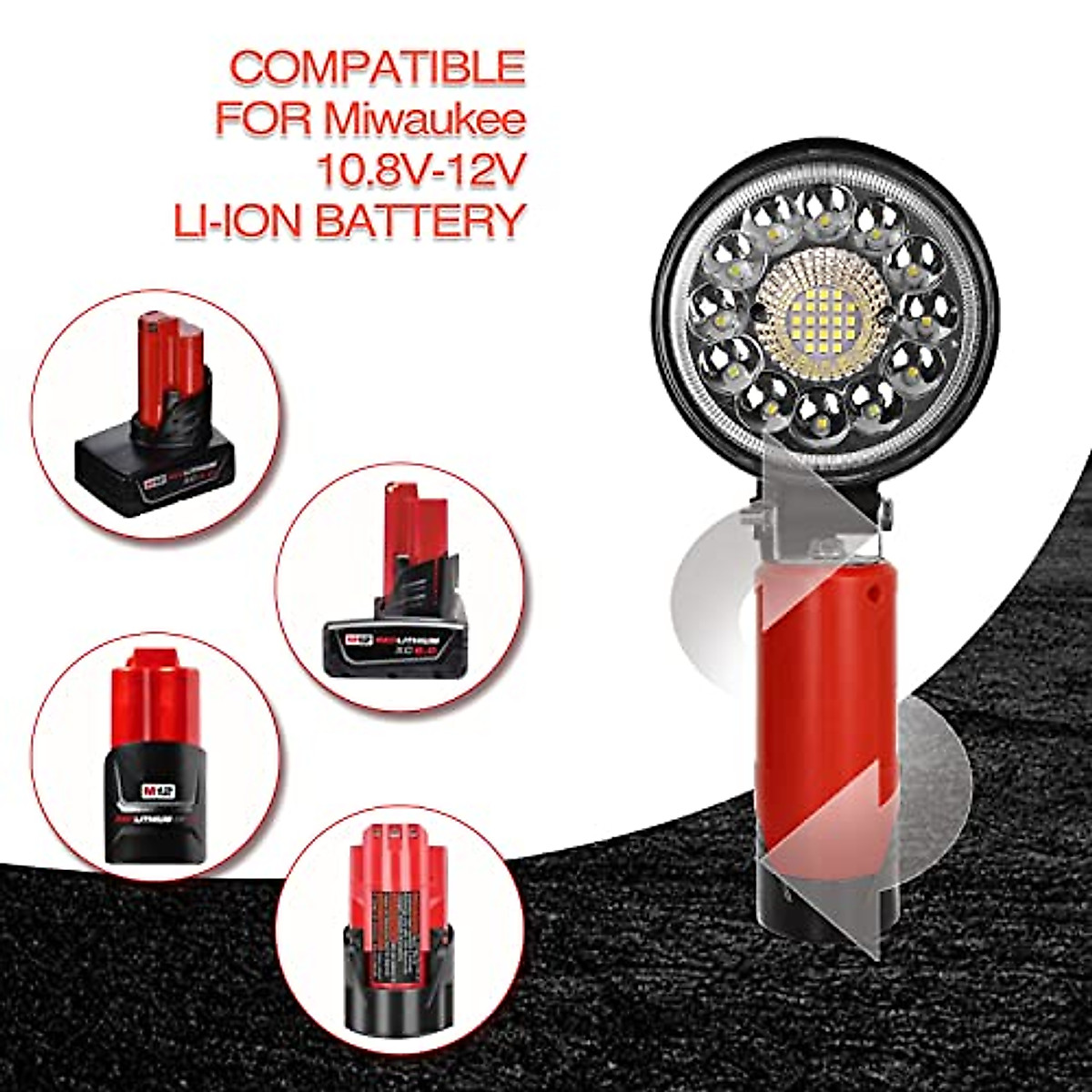 LouSdZoke Cordless LED Work Light for Milwaukee M12 10.8V-12V Li-ion Battery, 27W 6000LM Outdoor Jobsite Floodlight Handheld Flashlight with Pivoting Head