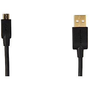 Amazon Basics 5-Pack USB-A to Micro USB Charging Cable, 480Mbps Transfer Speed with Gold-Plated Plugs, USB 2.0, 10 Foot, Black