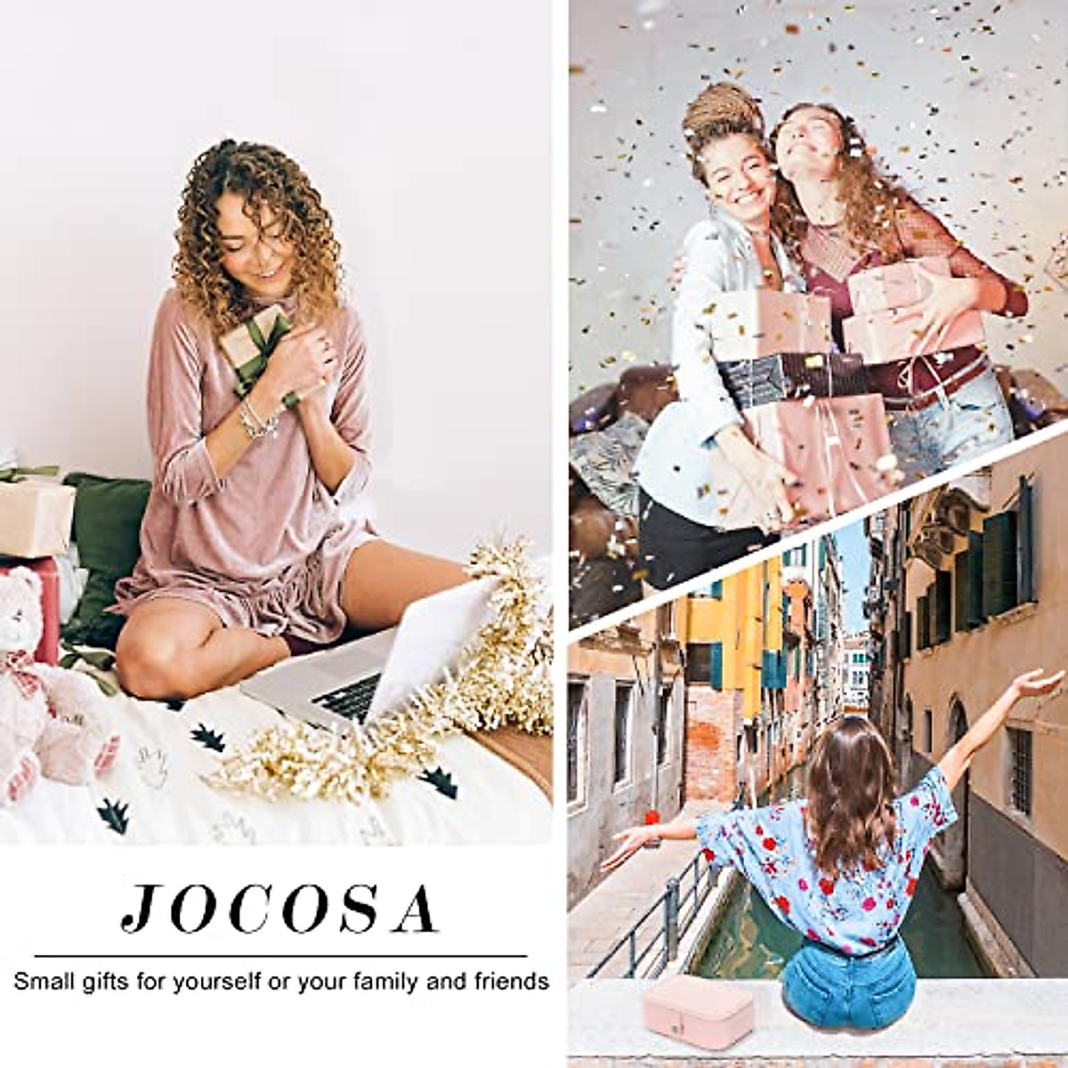 JOCOSA Travel Jewelry Box, Jewelry Organizer for Women Girls, Adjustable Storage Case for Earrings Necklaces Rings, Gift for Christmas Birthday Valentine's Day Mother's Day (Pink)