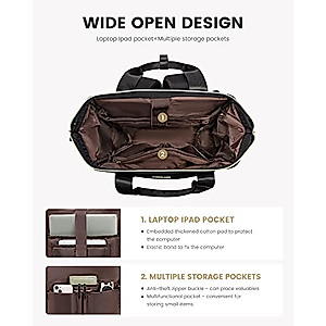 LOVEVOOK Laptop Backpack for Women Wide Open Computer Work Bag Business Travel Backpack Quilted Convertible Tote Backpack Purse 15.6 Inch Teacher Nurse Computer Laptop Bag with USB Port, Black