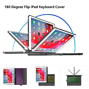 iPad Keyboard Case for iPad 6th Gen 2018, iPad 5th Gen 2017, iPad Pro 9.7, iPad Air 2, iPad Air 1, 360 Screen Rotation 7 Colors Backlight iPad Case with Keyboard - Black
