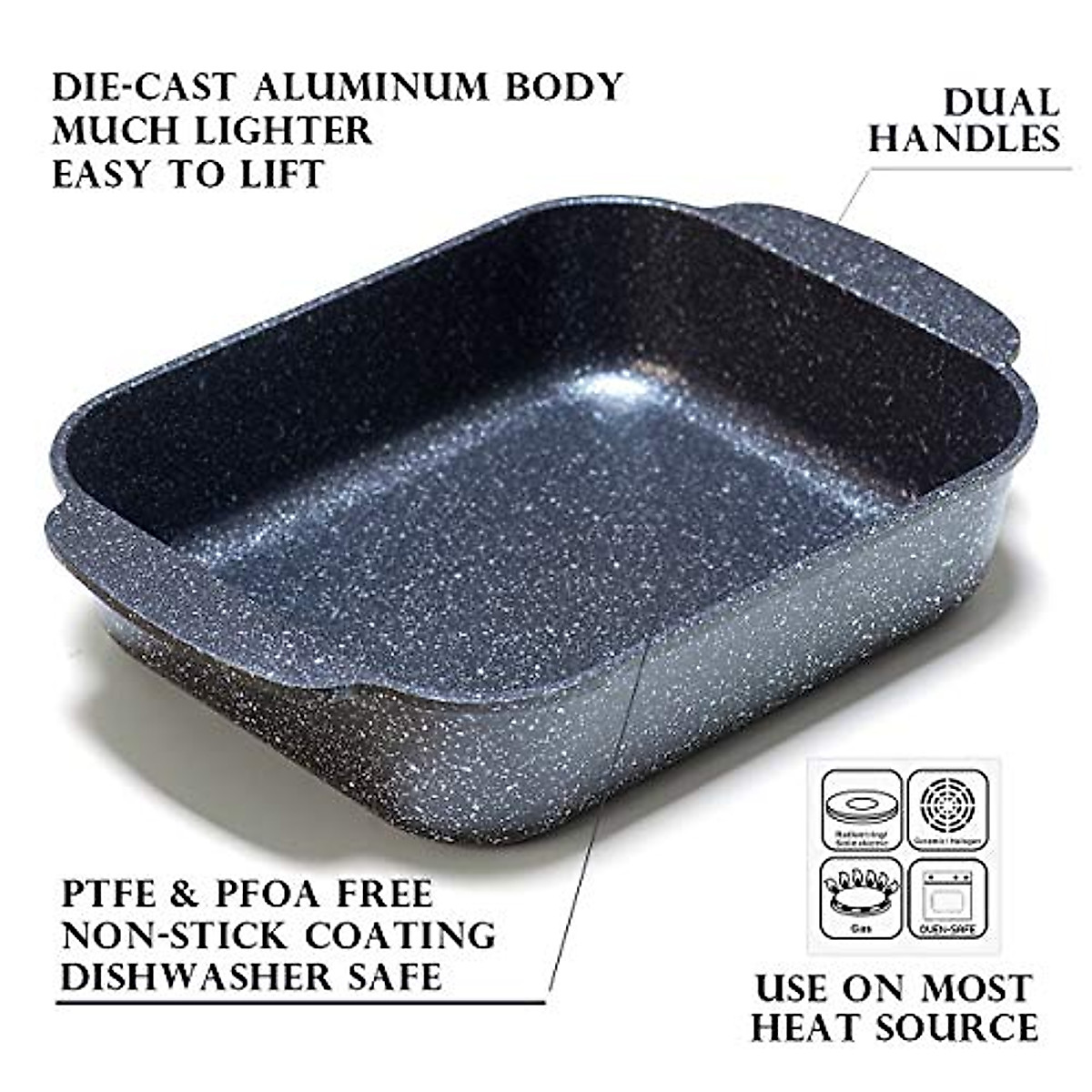 S·KITCHN Set of 3 Nonstick Roasting Pan Baking Dishes for Lasagna, Casserole and Bread Baking Pan, Large & Deep Lasagna Pan with Handles