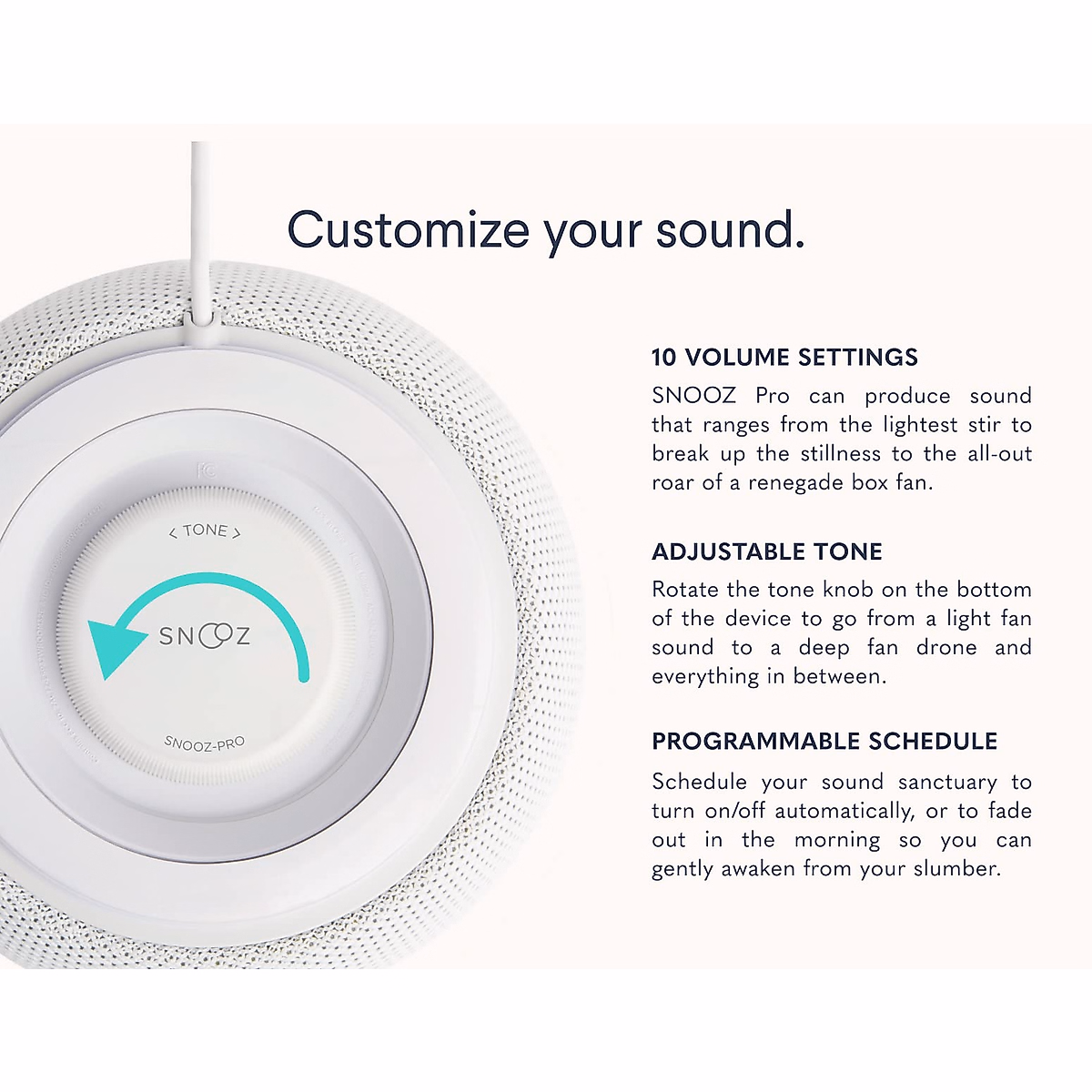 SNOOZ Pro - Smart White Noise Machine & Travel Case - Real Fan Inside, Non-Looping White Noise, Adjustable Tone & Volume - App-Based Remote Control & Sleep Timer (Cotton)