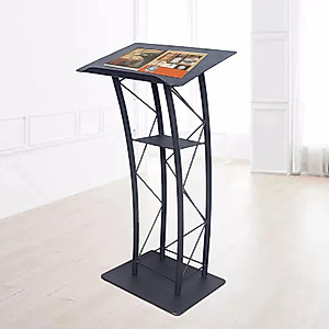 Futchoy Metal Black Podium Conference Presentation Pulpit School Office Church Lectern,Curved Design Cup Holder Design, Wrought Paint Curved Podium, Schools, Churches, Meeting Rooms