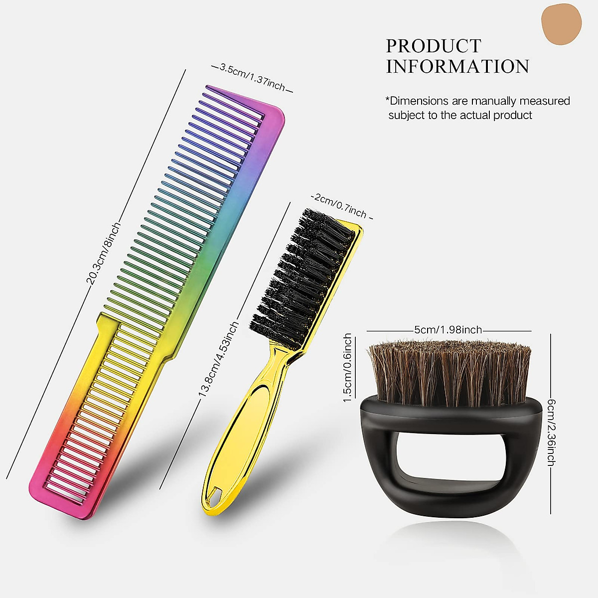 2 Pieces Barber Brush and Barber Comb Set, with Barber Blade Cleaning Brush Beard Brush Hair Cutting Comb, for Men Women Beauty Salons Home Use – Gold