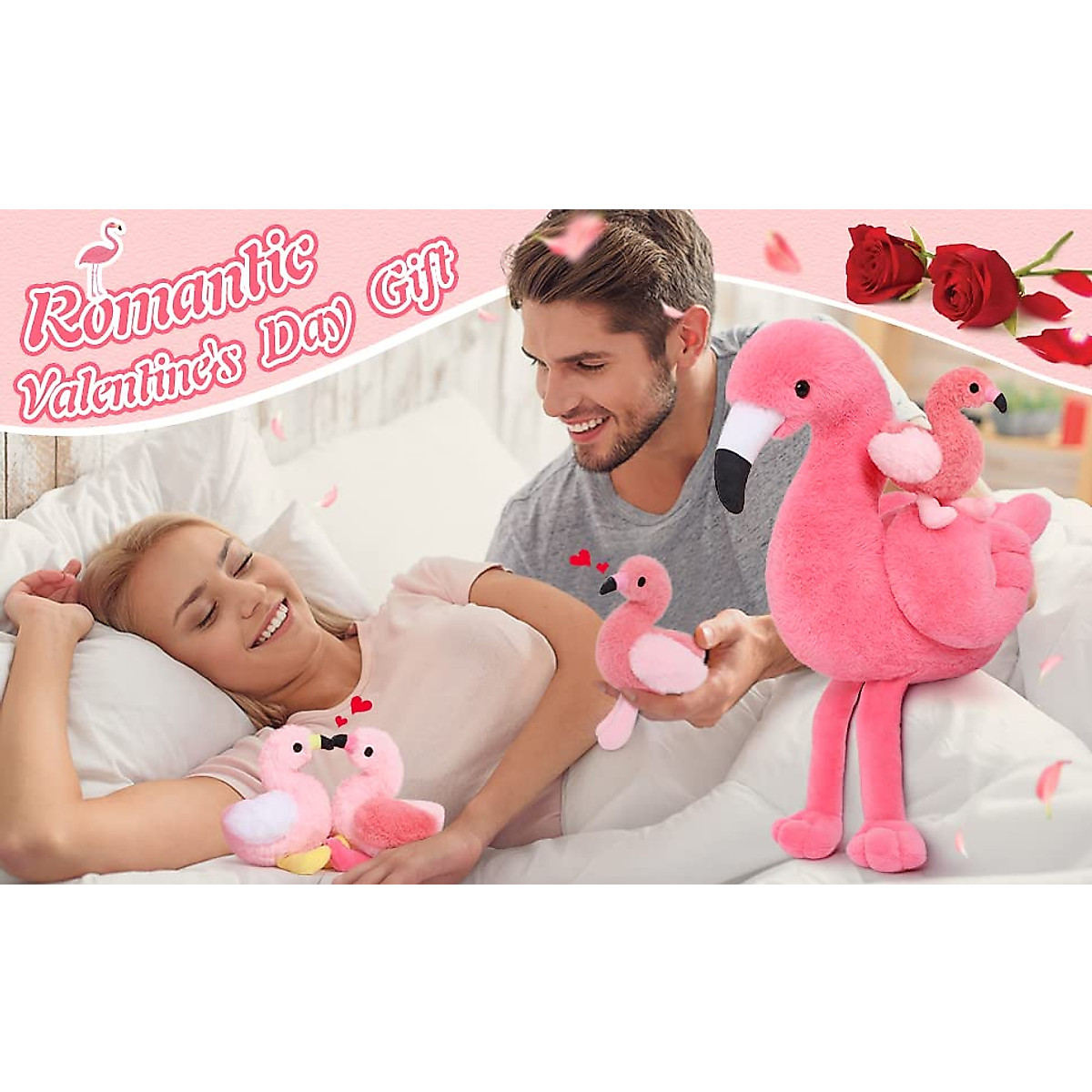 MorisMos Plush Flamingo Stuffed Animal-18 Inch Mommy Stuffed Flamingo with 4 Baby Flamingo Plush Toys Inside Zipper Tummy, Pink Flamingo Toy Gift for Girl Women Decor Birthday Christmas Valentines