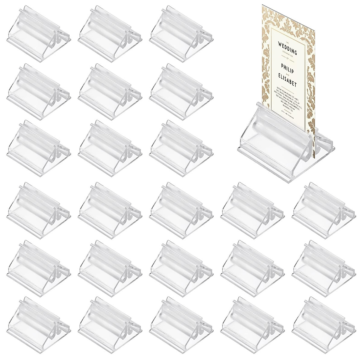 24 PCS Plastis Place Card Holders, Small Wedding Table Place Cards Holder Acrylic Table Sign Stands for Wedding Cards, Photos,Memos,Pictures Display (0.75×0.75 in)