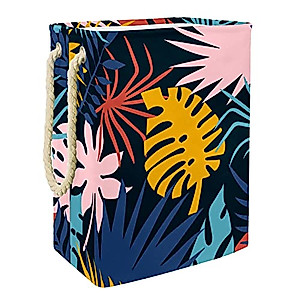 Inhomer Colorful Tropical Leaves Pattern Large Laundry Hamper Waterproof Collapsible Clothes Hamper Basket for Clothing Toy Organizer, Home Decor for Bedroom Bathroom