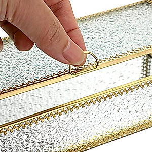 Hipiwe Mirrored Glass Jewelry Display Box - Gold Trinket Lidded Box Keepsake Box Decorative Glass Box Desktop Shadow Box Vanity Organizer Holder for Dresser Bathroom