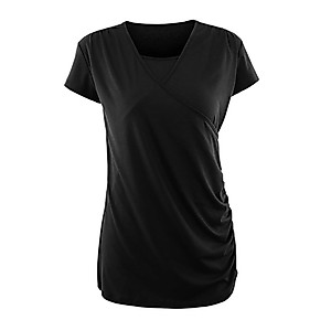 Ecavus 3PCS Women's Maternity Nursing Tops for Breastfeeding Short Sleeve Side Ruched Nursing Shirts
