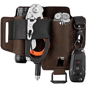 EDC Multitool Sheath for Belt - Compact Knife and Flashlight Holster for Daily use - Leatherman Sheath for Men - Handmade Leather EDC Tool Organizer - Belt Pouch for Work - CatchandCraft