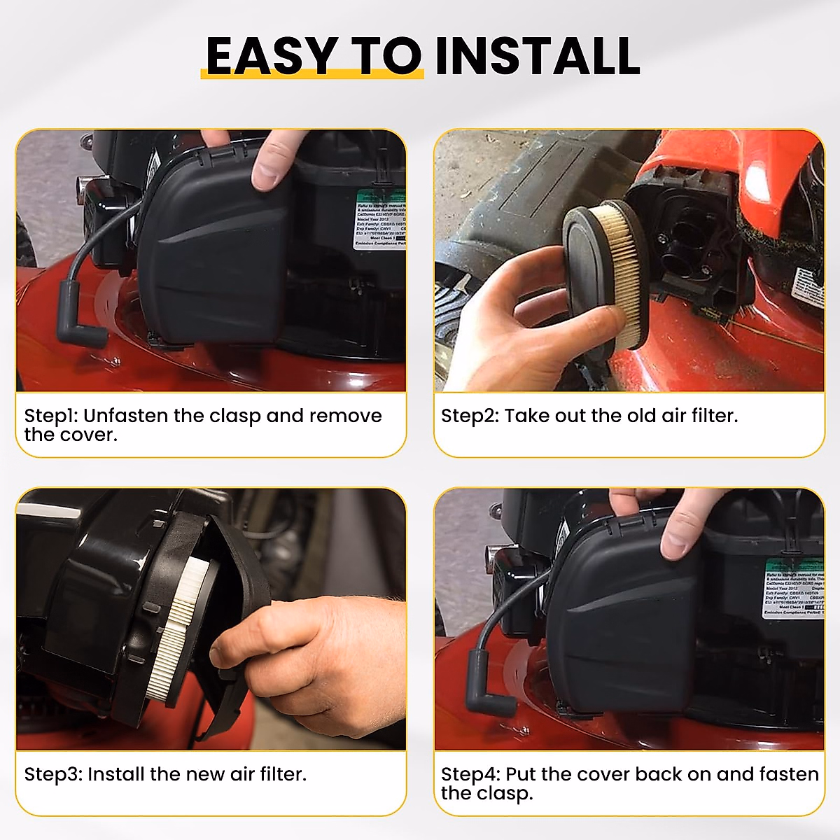 4PC Air Filter Fits 593260 798452 Series Mower Filter Element, HONSNKS Mower Air Filter Replacement for 550E 550EX 500EX 625EX 675EXI