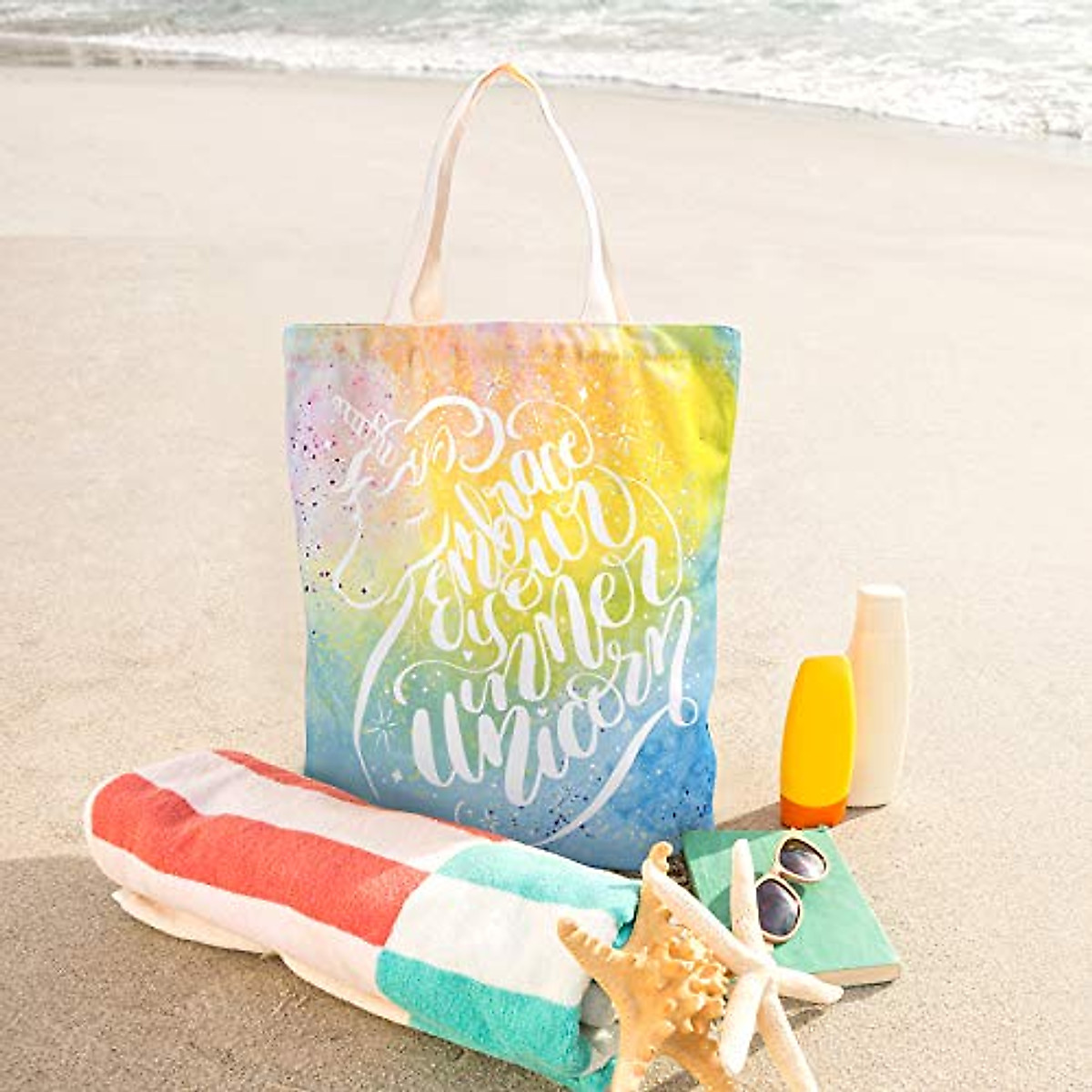 NymphFable Canvas Bag Dream Unicorn Shopping Bags Reusable Canvas Tote Bag Foldable Washable