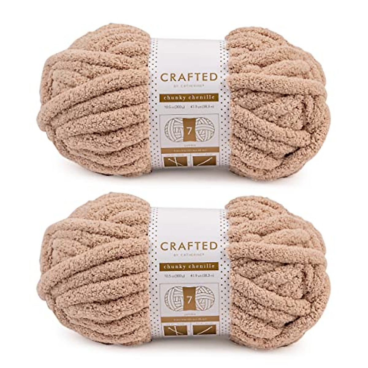 Crafted By Catherine Chunky Chenille Yarn - 2 Pack (41 Yards Each Skein), Beige, Gauge 7 Jumbo