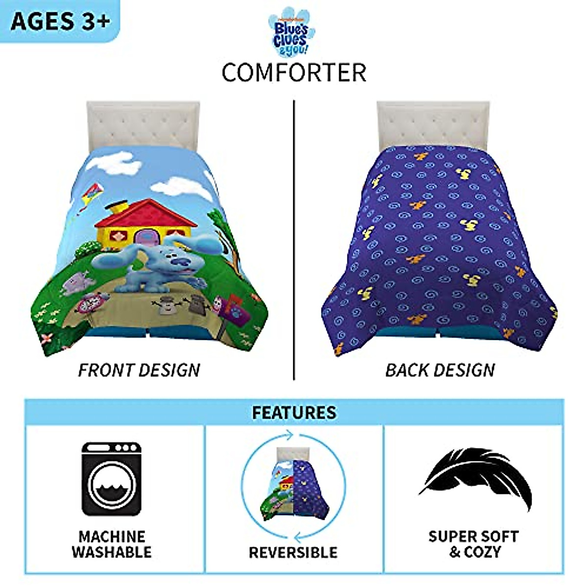 Franco Kids Bedding Super Soft Microfiber Reversible Comforter, Twin/Full, Blues Clues