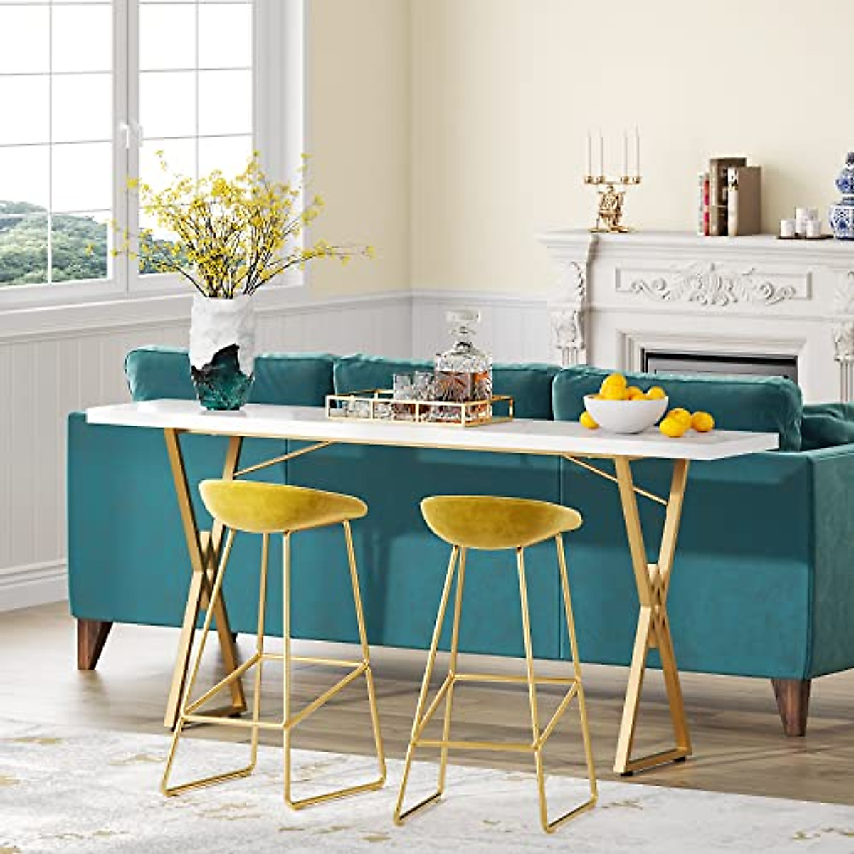 Tribesigns Console Table White Gold, 70.9" Extra Long Modern Couch Table Behind Sofa Tables Narrow Long, Wood Skinny Counter Height Tall Hallway Table for Entryway Living Room, Faux Marble