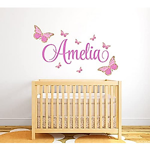 Butterfly Wall Decals - Custom Name Wall Decal – Baby Girl Wall Decor - Personalized Name Wall Decals for Girls – Kids Bedroom Nursery Decor - Butterflies Sticker