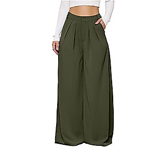 LYANER Women's High Waisted Wide Leg Palazzo Pants Hidden Zipper Loose Casual Trousers Army Green Medium