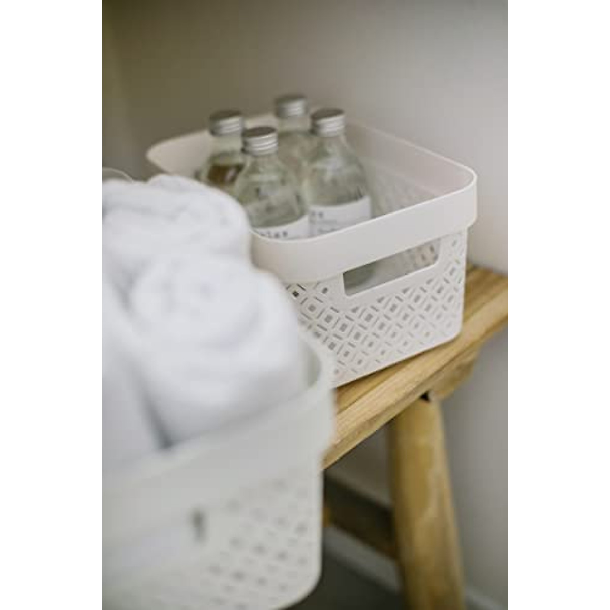 Curver Terrazzo x4 Small Rectangular Storage Basket 4.5L - White