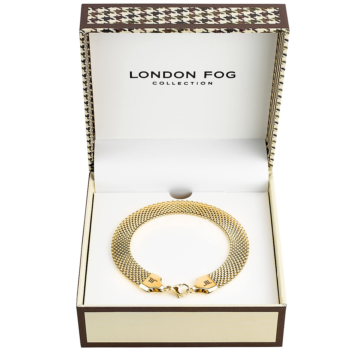 LONDON FOG 8 Inch Tailored Silver Plated Mesh Link Bracelet For Men and Women (LF10018) (Gold, 8 Inch Mesh)