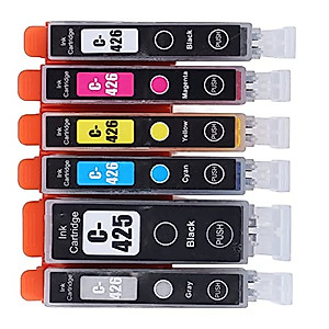 425-426 Ink Cartridge with 5% Coverage, Clear Printing Multi Colors Inkjet Cartridge, for Home, Office, School (BK BK C M Y GY 6 Colors)