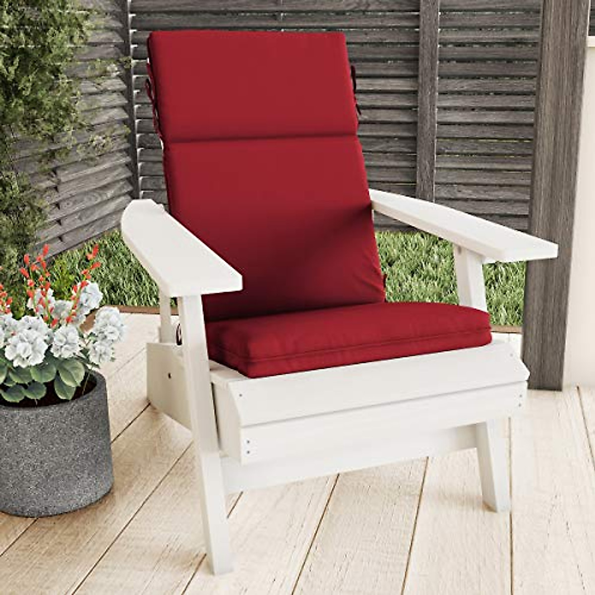 Lavish Home Red High-Back Patio Cushion– for Outdoor Furniture, Adirondack, Rocking or Dining Chairs Fabric with Piping & Ties by LHC, 1 Count (Pack of 1)