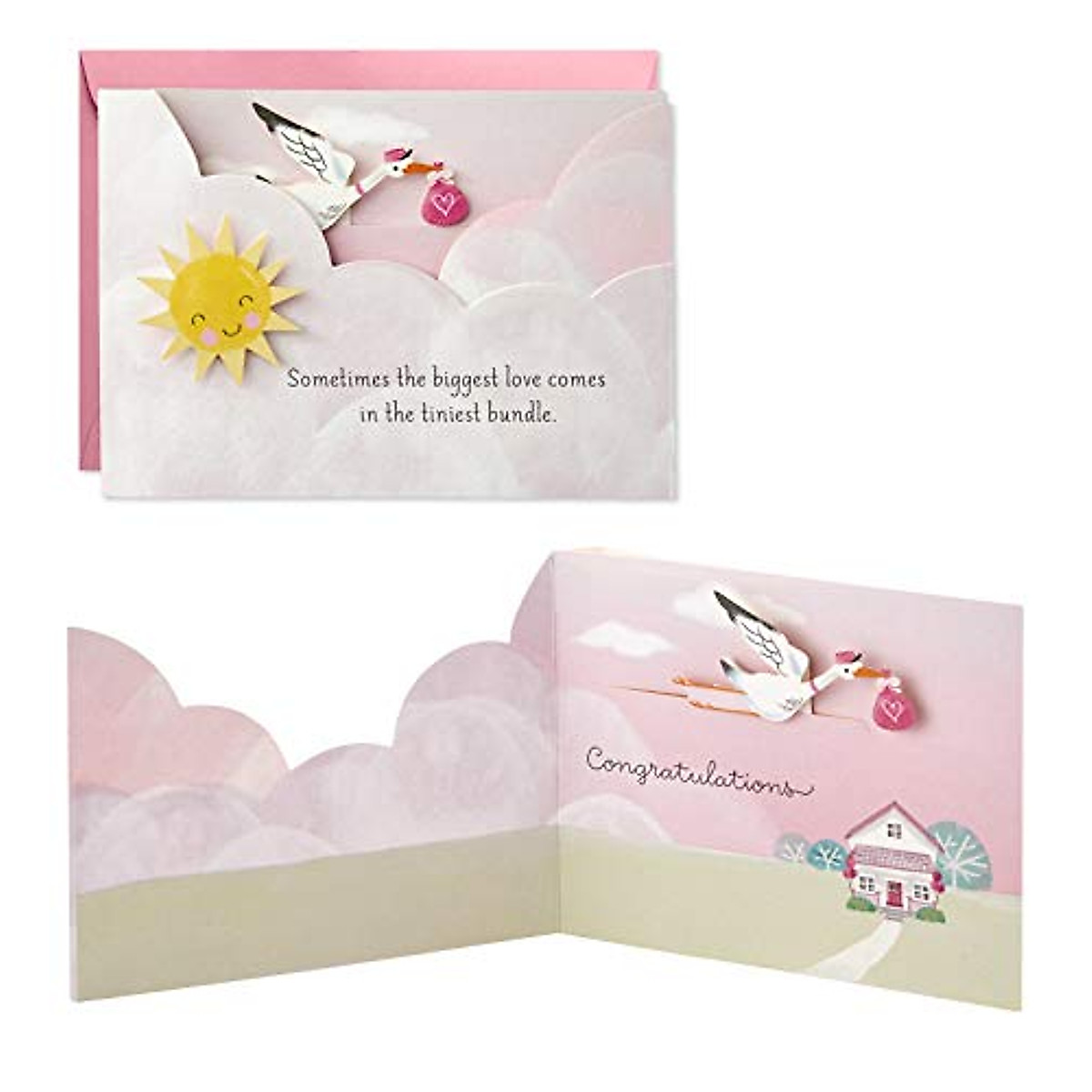 Hallmark Paper Wonder Paper Craft Baby Shower Card for Baby Girl (Stork), 4 X 5.5 Inches (499RZW1028)