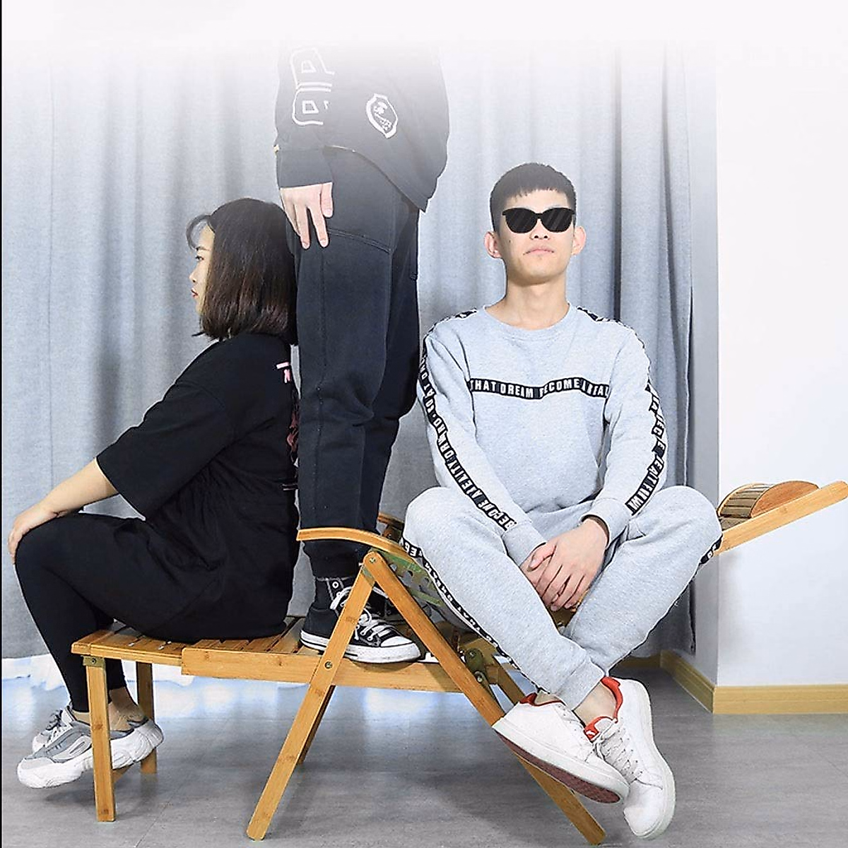 Sun Lounger Garden Chairs Balcony Recliner, Bamboo with Telescopic Foot Pedal Deck Chair Sun Lounger Outdoor Garden Patio Gravity Reclining Chair (Size, Bamboo 4.5cm),Bamboo 4.5cm