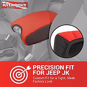Diver Down Neoprene Center Console Cover - Fits Jeep 2007-2018 JK JKU Wrangler - Cushioned Armrest Cover - Doesn't Burn Your Elbow - Tight Custom Fit - Comfortable Foam Armrest Pad (11-18 Red)