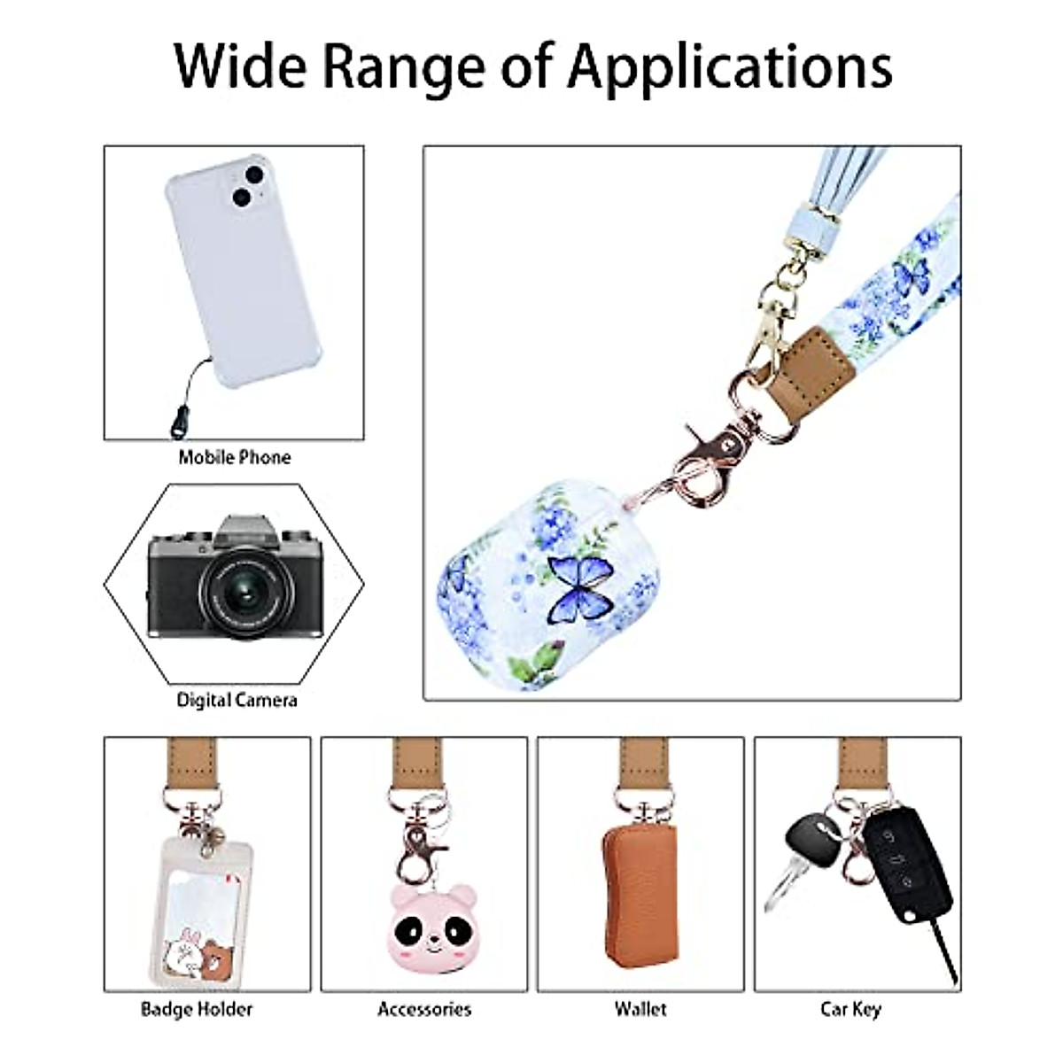 AirPod Pro Case with Wristlet Keychain Wrist Lanyard, OULRAEFS Hard AirPods Pro Case Cute Protective Case Cover with Key Lanyard for Airpods Pro 2019, Gifts for Women Girls, Butterfly