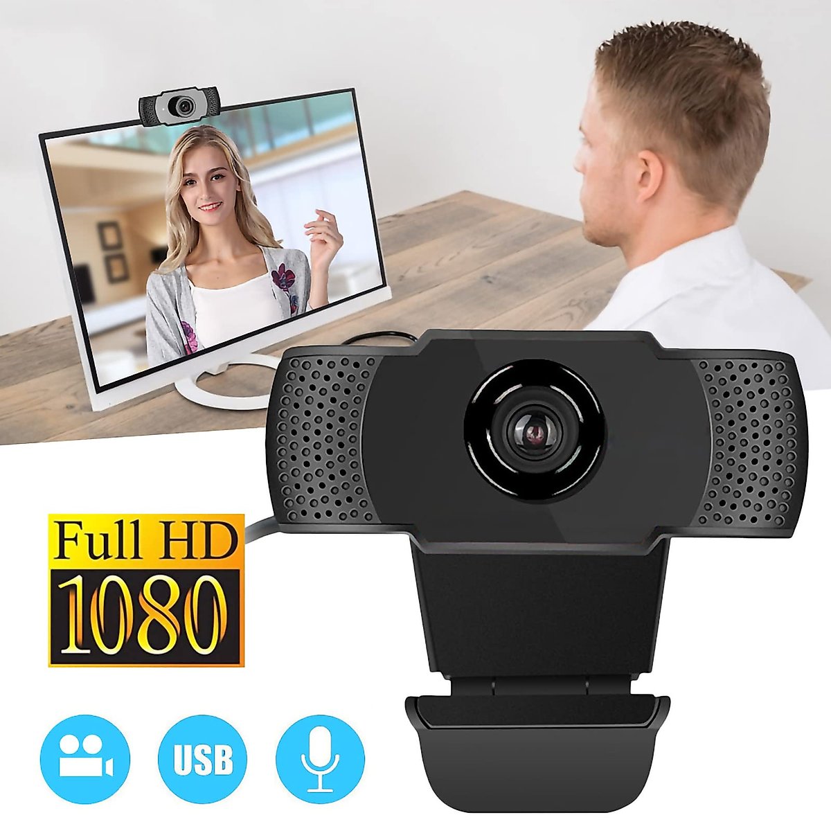 1080p Computer Webcam - Built in Noise Reduction Microphone - USB Free Drive - Plug and Play - for Video Calling, Conferencing, Gaming