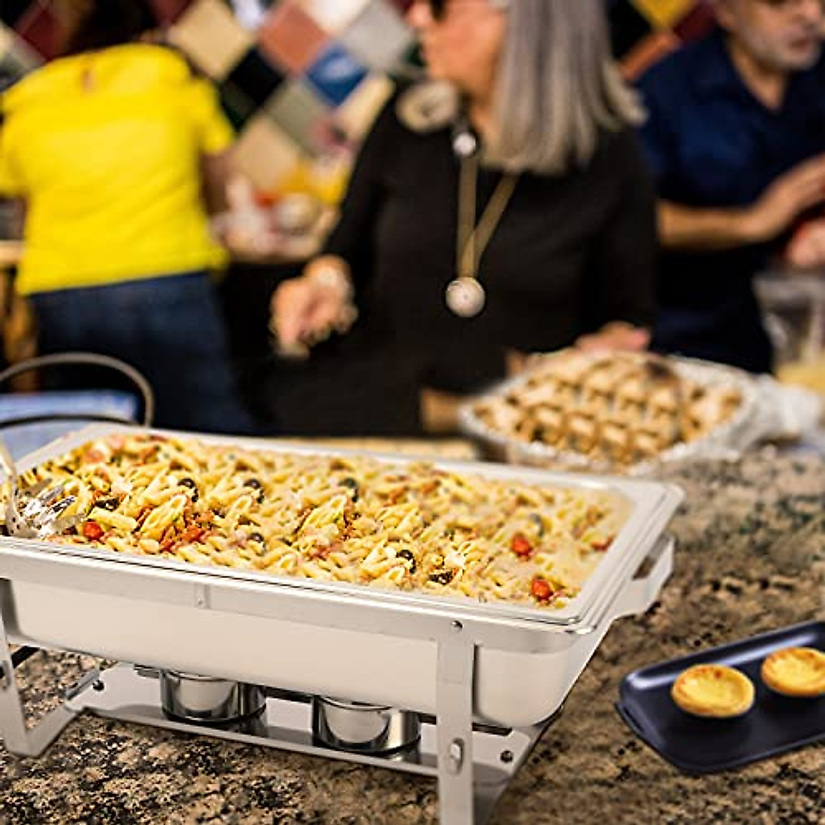 Restlrious Chafing Dish Buffet Set 4 Pack, Stainless Steel 5 QT Round & 8 QT Rectangular Foldable Chafers and Buffet Warmers Set, Full Size w/Water Pan, Food Pan, Fuel Holder & Lid for Catering Event