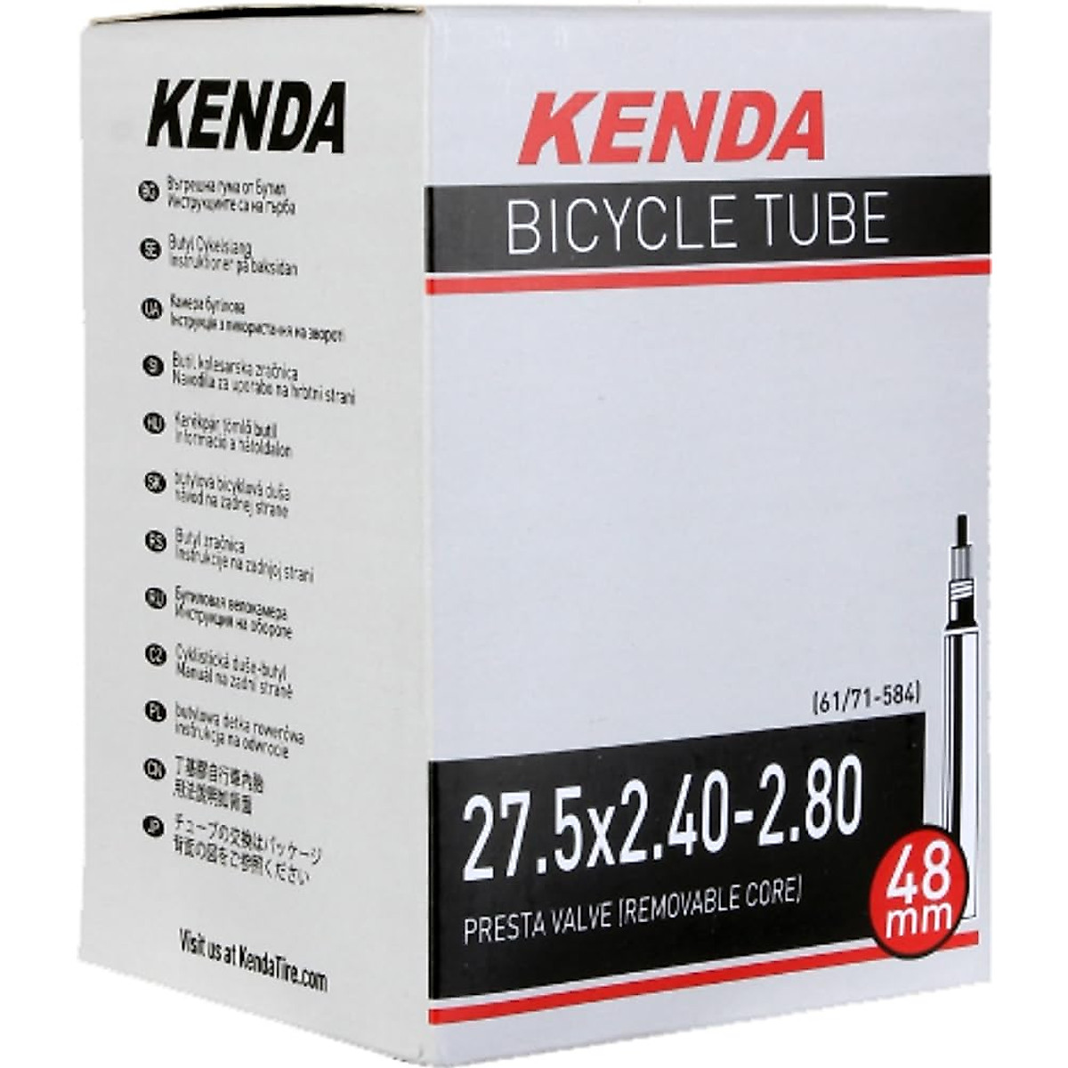 Kenda, Presta-Removable Valve Core, Tube, Presta, Length: 48mm, 27.5'', 2.40-2.80,Black