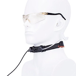 Zeadio Tactical Laryngophone Earpiece - Heavy Duty Throat Mic Covert Acoustic Tube with Finger PTT Microphone, Fits for 2 PIN Kenwood HYT Wouxun Puxing Quansheng radios etc