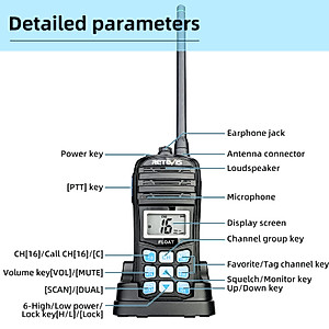 Retevis RT55 Handheld Marine Radio,Marine Two-Way Radios, Floating IP67 Submersible Waterproof,Vibration Drainage,NOAA Weather,International,LCD Screen,Emergency, Ship to Shore Radio for Boats Kayak