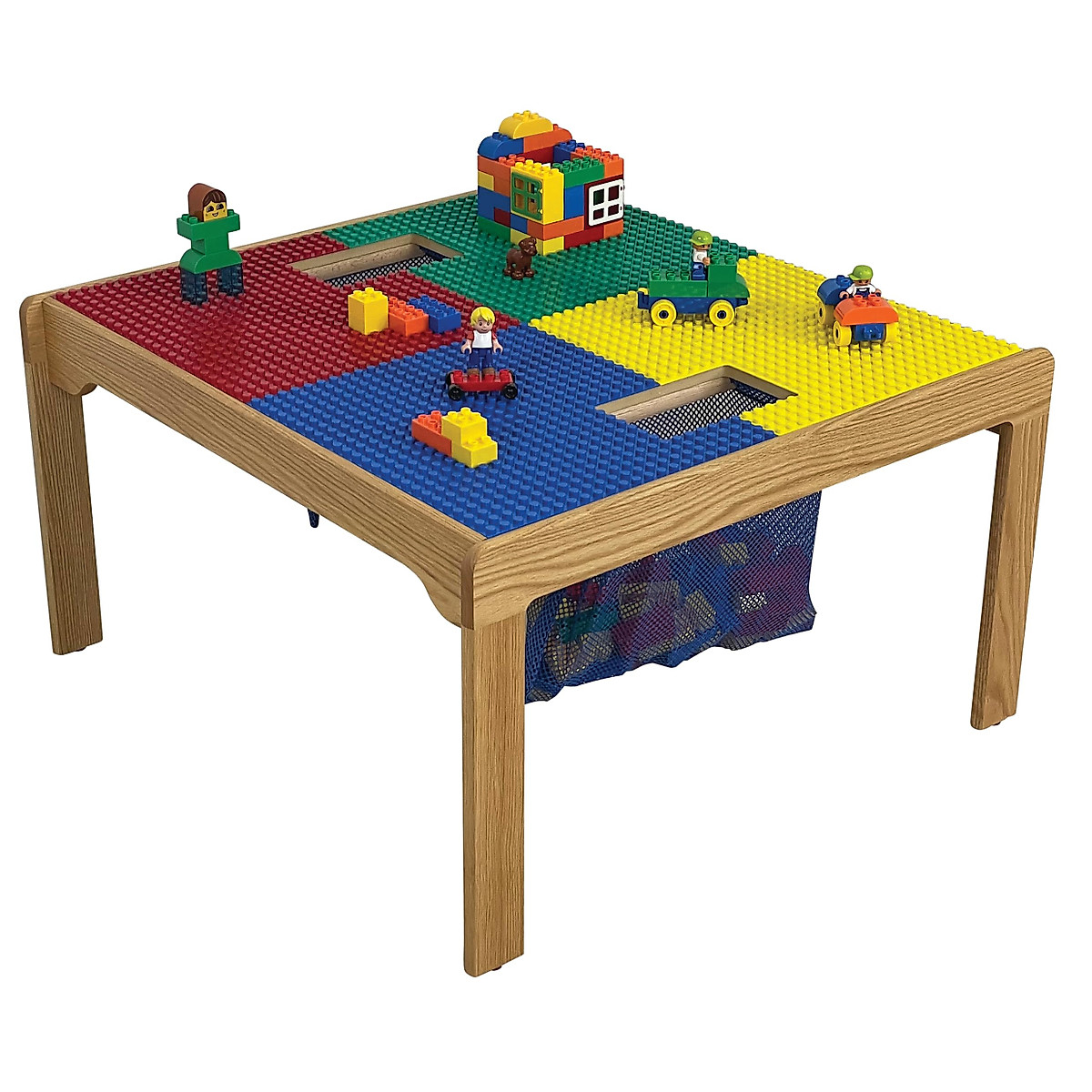 Fun Builder Table-Compatible with DUPLO® Brand Blocks, with 2 Mesh Nets-32" x 32", Premium Series-Made in USA-Frames Full Assembled-Solid Wood Legs and Frame, Ages 5 and Younger