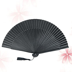 1pc Folding Large Fan: Wedding Fashion Tassel Chinese Fan, Men Picnic, Retro Style Handmade Outdoor Bone Fabric Tassels Foldable Handheld Part, Summer Dance Party Women Bag Fans fan ( Color : Black ,